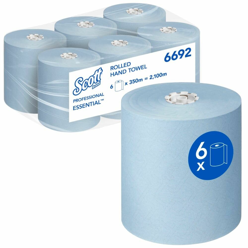 Бумажные полотенца в рулонах Scott Essential, голубой, Франция, 0.198x350 м, 6х350 м, (6692)