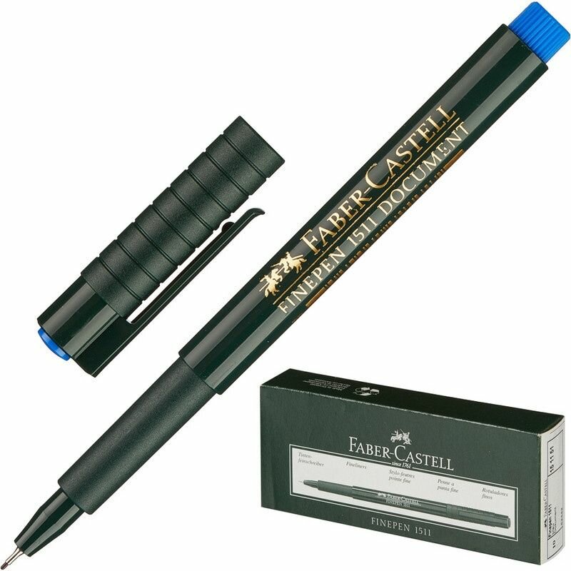 Ручка капиллярная Faber-Castell Finepen 1511, корпус зеленый, толщина письма 0,4 мм, синяя (FC151151)