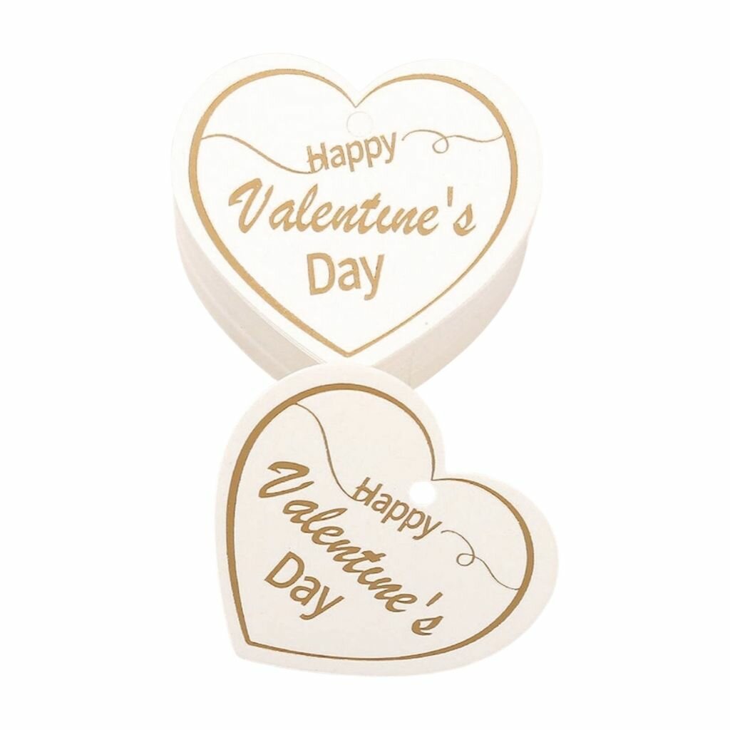 Подарочная открытка ко Дню святого Валентина в форме сердца с золотым тиснением - 120 шт, белая
