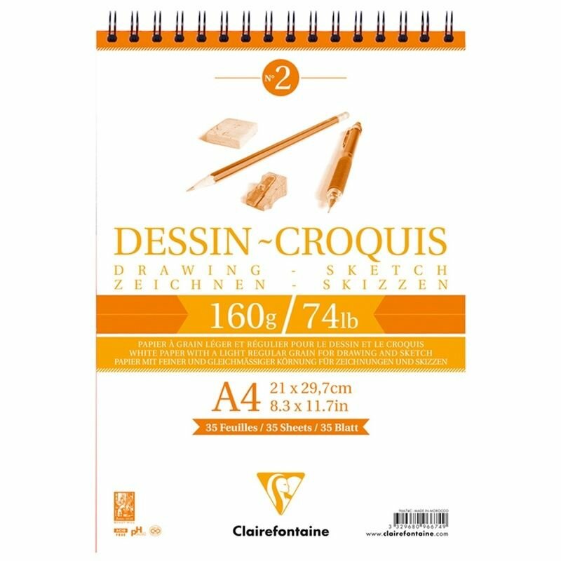 Скетчбук 35л, А4 Clairefontaine "Dessin croquis", на гребне, 160г/м2 96674C