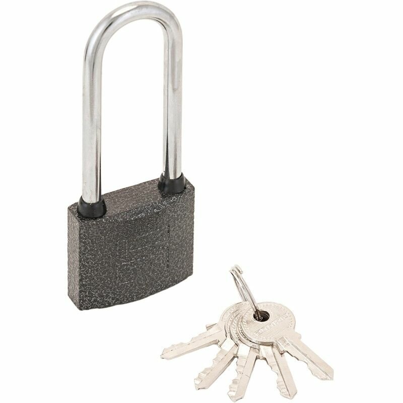 Замок Аллюр "Аллюр" навесной, ВС1Ч-350Д, 48х8х70,5 мм, чугун, серый, длинная дужка, 5 ключей