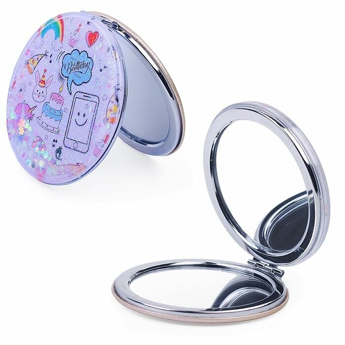 Зеркальце Oubaoloon "Единорожка", с блестками, компактное, в пакете