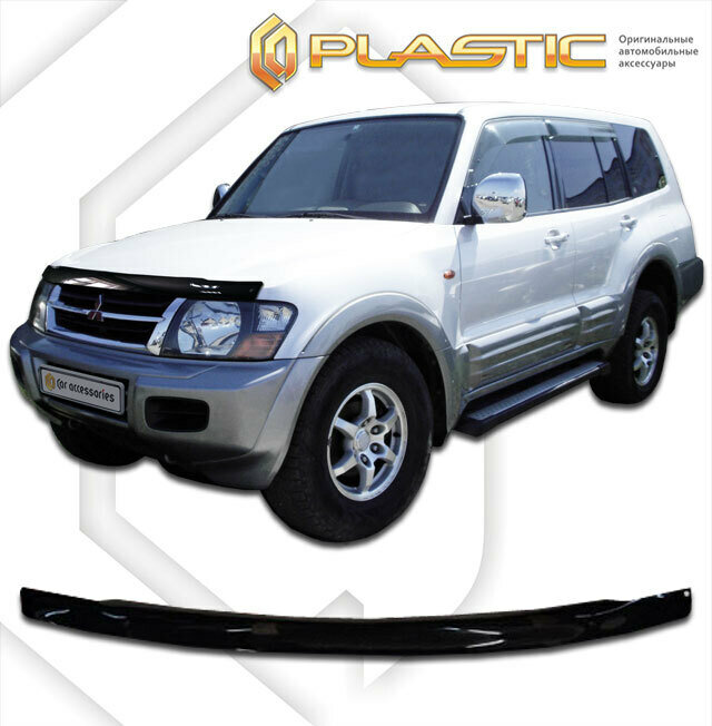 Дефлектор капота Mitsubishi Pajero 3 дверный 2002-2006 Черный глянцевый СА Пластик