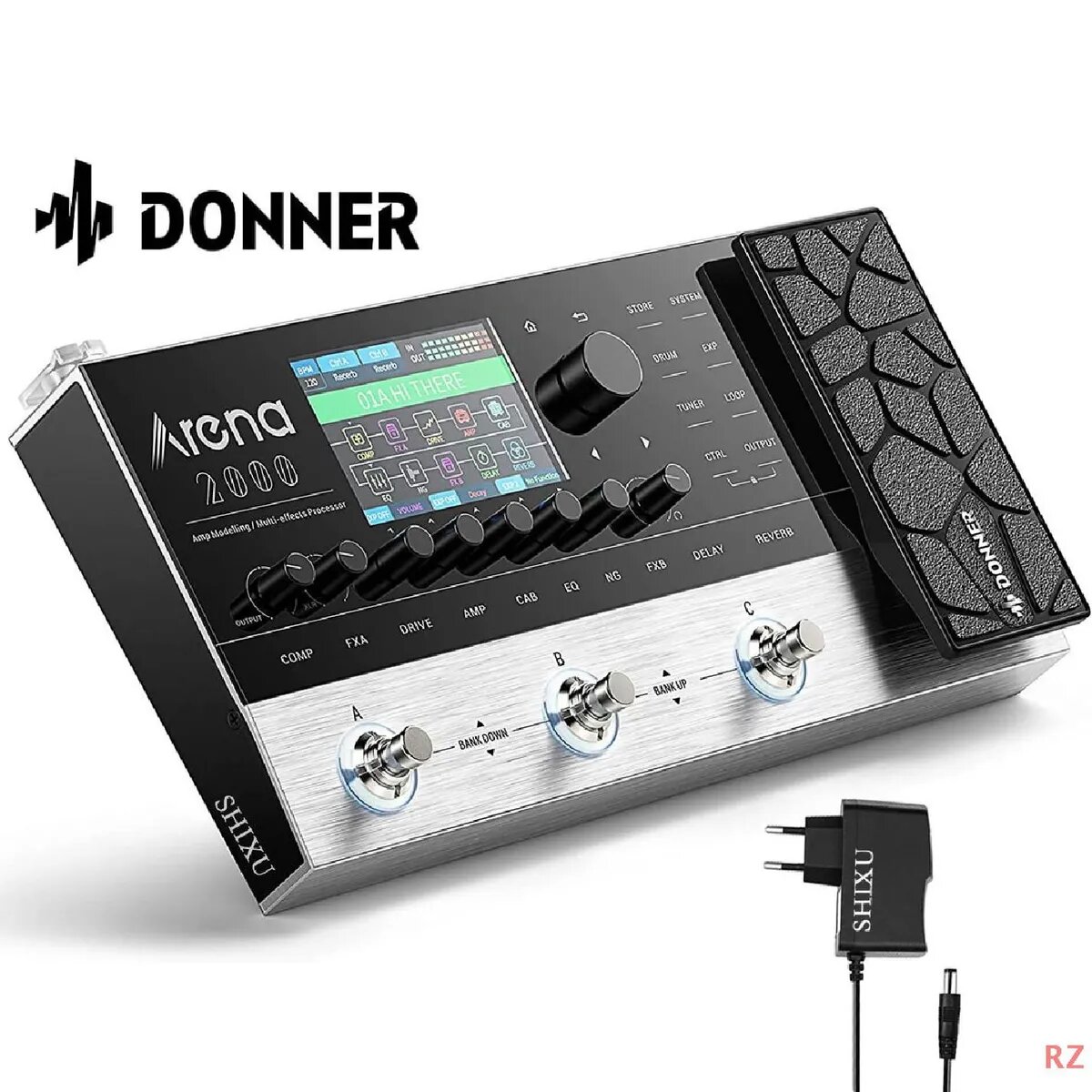 Процессор эффектов для электрогитары Donner Arena 2000 с 278 эффектами, 100 IRs, лупером, драм-машиной, моделированием усилителя, поддержкой XLR и MIDI, с точником питания европейского стандарта 9 В