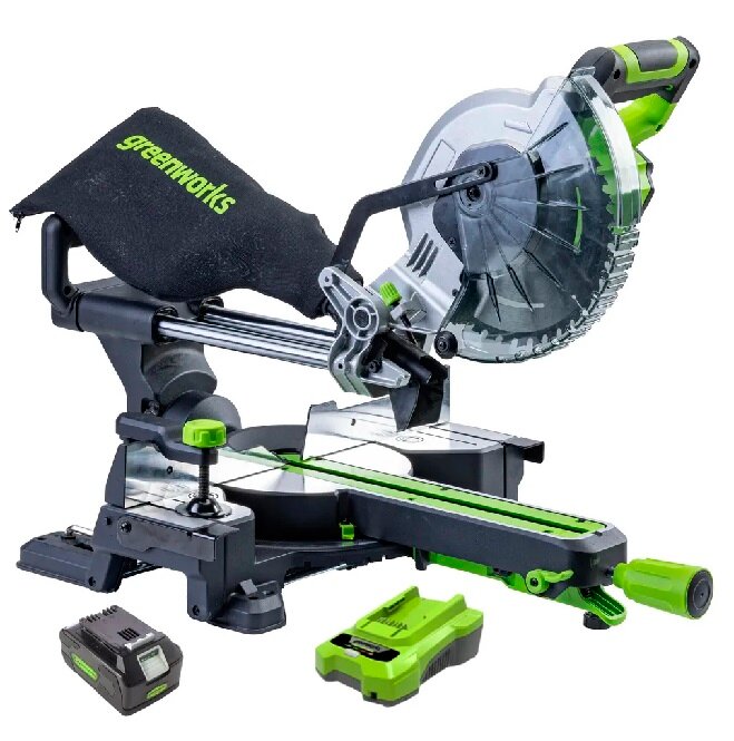 Пила торцовочная аккумуляторная GREENWORKS GD24MS216K5
