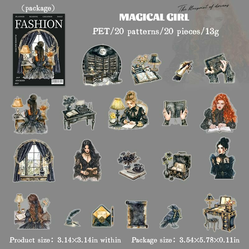 Набор наклеек, Mr.paper, тема рабочей девушки, материал ПЭТ, 20 листов / мешок, можно использовать для оформления ежедневников, коллажей