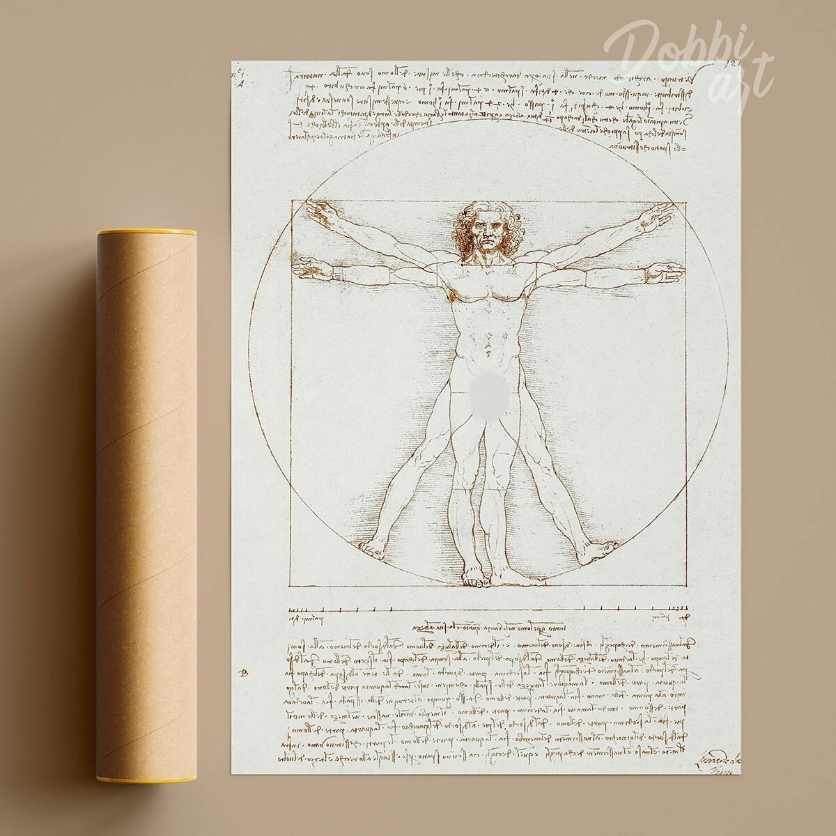 Постер 30х40 см Леонардо Да Винчи Репродукция "Витрувианский человек" без рамы/ Постер для дома, интерьера, декор на стену