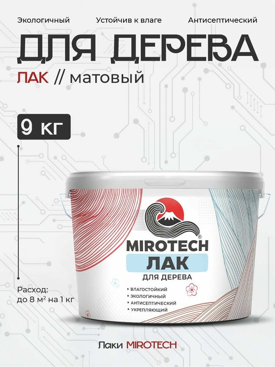 Лак для дерева MIROTECH для кухонных фасадов, для дерева и минеральных поверхностей, укрепляющий, влагостойкий без запаха, матовый, 9 кг