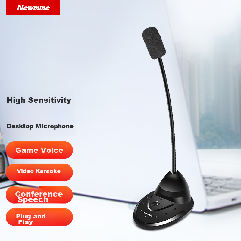 Newmine ZM01 Computer Microphone, External Mic, 2-Meter Wired, for Gaming, E-Sports, Voice, Video Conferencing, Live Streaming, Online Classes, Desktop, 3.5mm Round Jack, Condenser Microphone