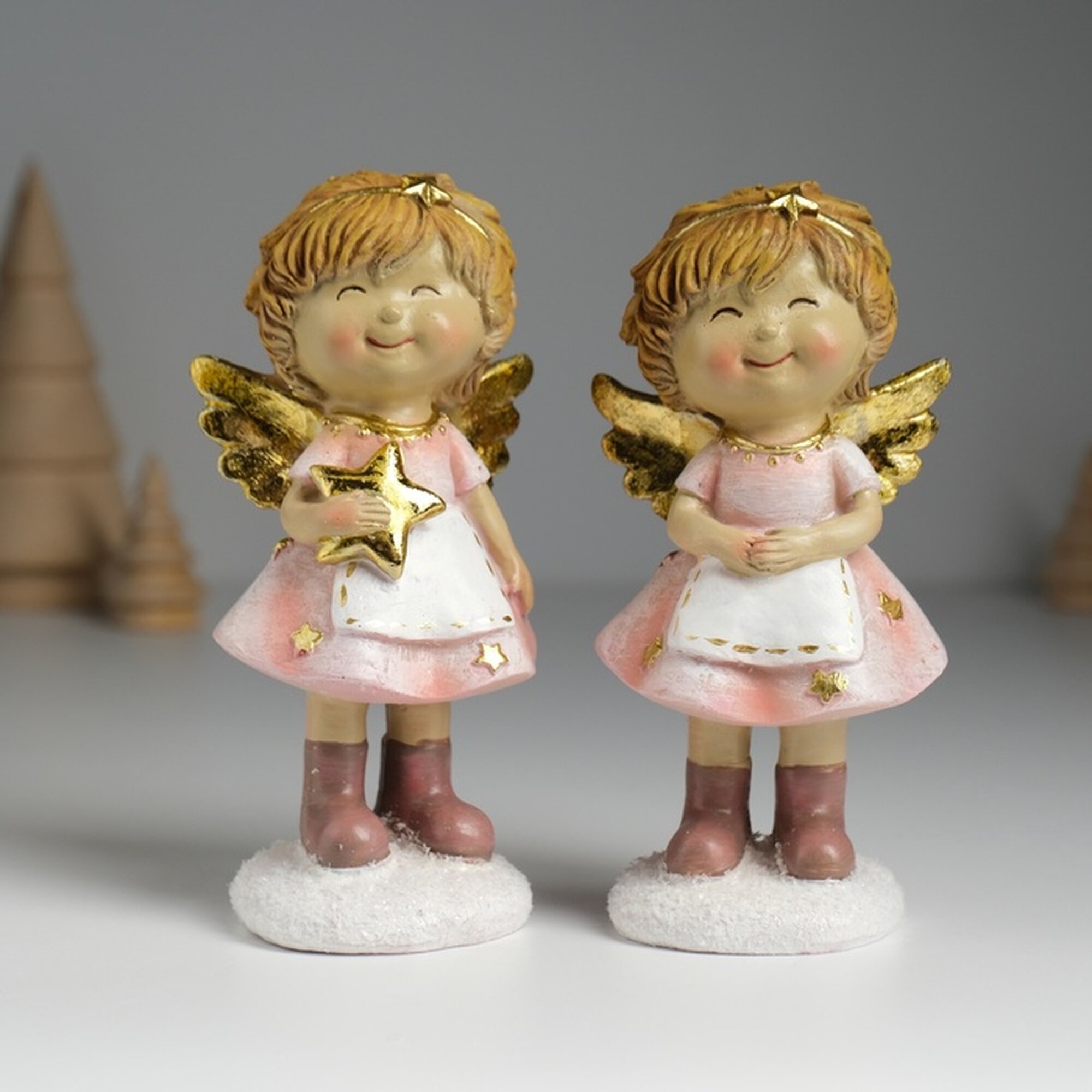 Сувенир полистоун "Ангелочек в розовом платье и белом фартуке" микс 6,5х5х12,5 см