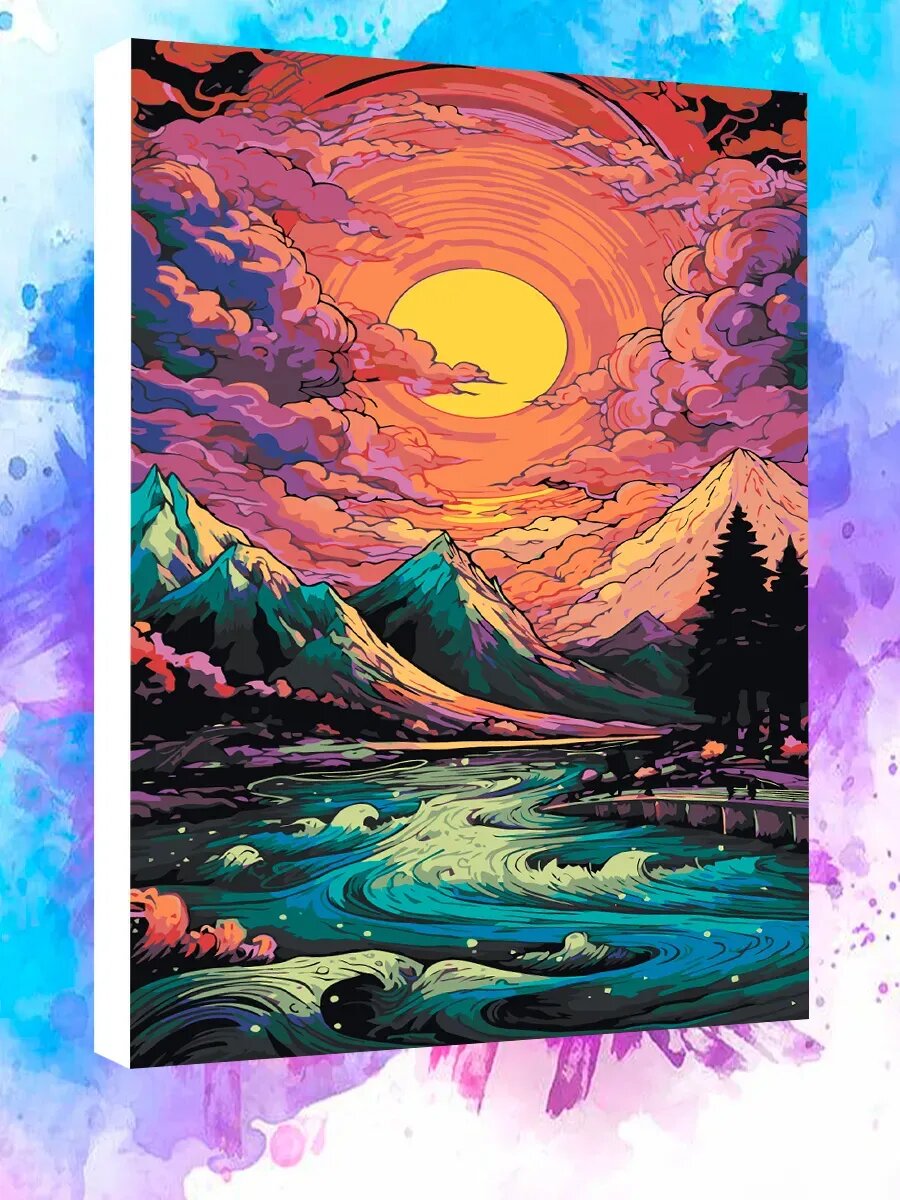 Картина по номерам Закат Горы Пейзаж Арт