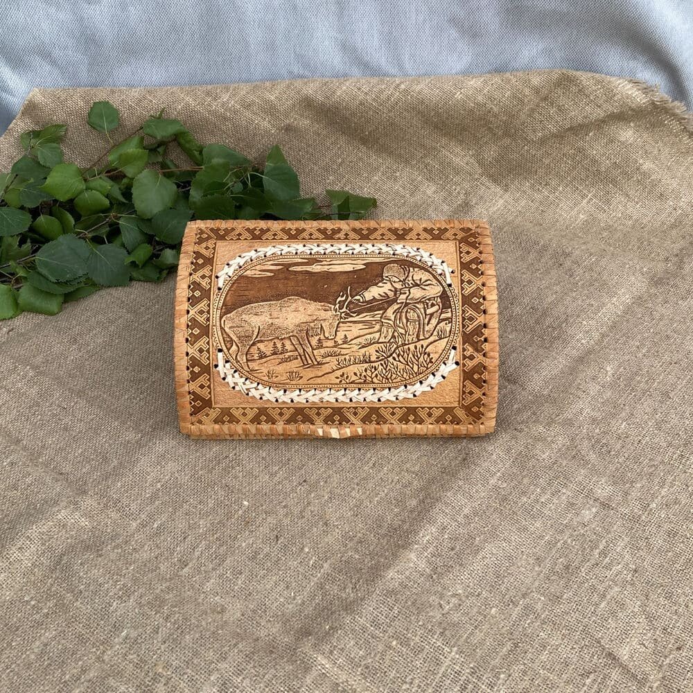 Хлебница "Сражение", береста, сдвижная крышка, 27х22х15 см