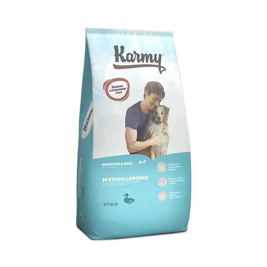 Сухой корм для собак Karmy Hypoallergenic для средних и крупных пород, склонных к пищевой аллергии, с уткой - 14 кг