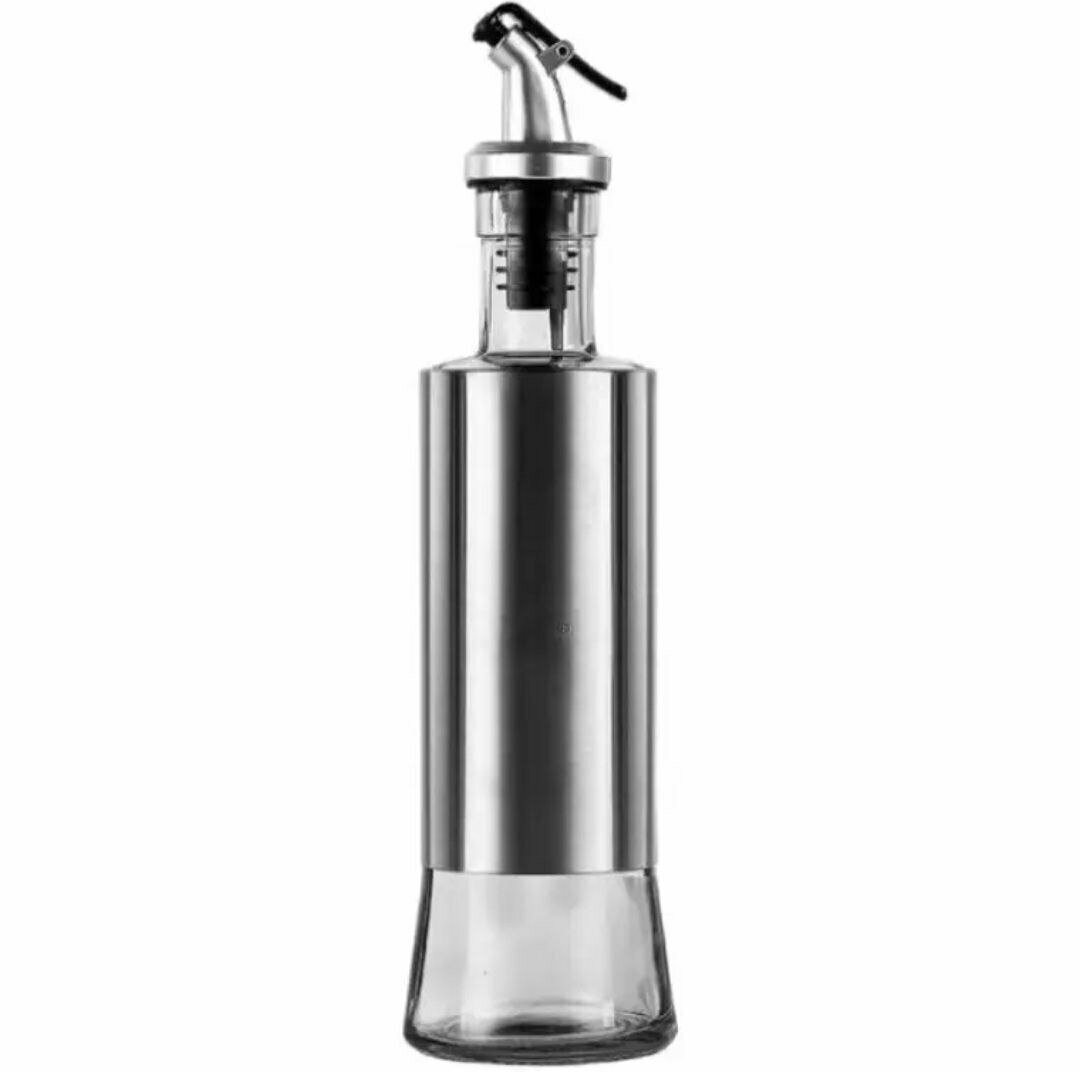 Бутылка для масла с дозатором, металл/стекло, серебристая, 22см