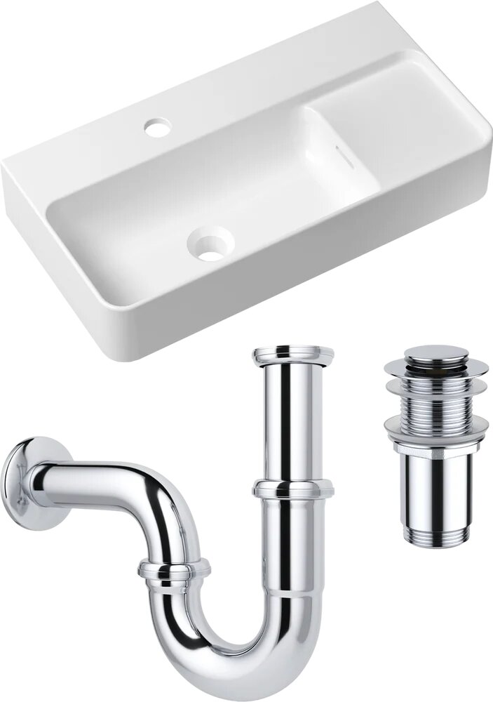 Комплект 3 в 1 Накладная раковина Lavinia Boho Bathroom Sink Slim 33311011 60 глянцевая белая, со столешницей / Донный клапан Wellsee Drainage System 182139000 хром / Сифон 182103000 бутылочный, хром