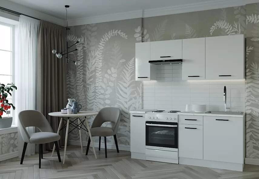 Кухонный гарнитур Sanvut Жемчуг-1800 столешница 38 мм, каркас ЛДСП, фасад ЛДСП, Белый/Жемчуг