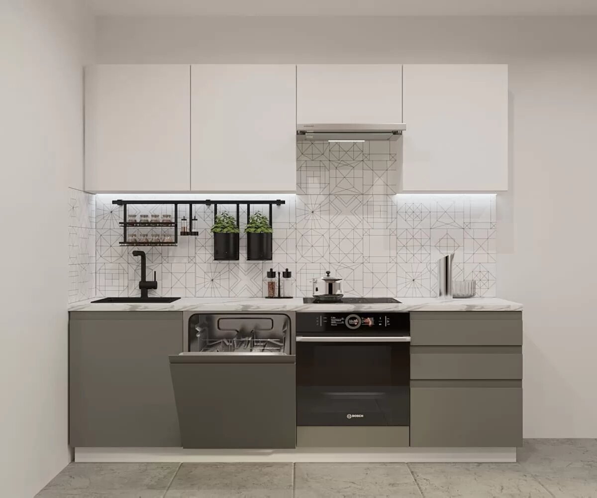 Кухонный прямой гарнитур арт.39, 2400 мм, каркас ЛДСП, фасад МДФ, Тальк/Обсидиан