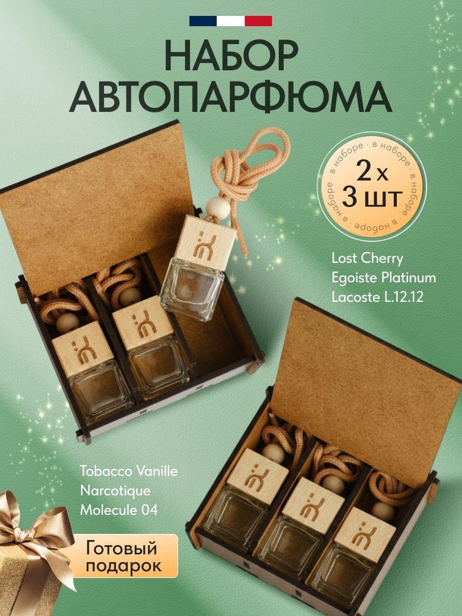 Набор Ароматизаторов для автомобиля, автопарфюм, вонючка, 2 подарочных набора по 3 шт