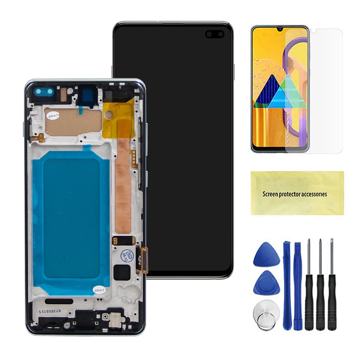 Экран дисплея S10 Plus с рамкой, для Samsung Galaxy S10 + G975F/DS G975U G975W Замена цифрового сенсорного экрана ЖК-дисплея With Green Frame