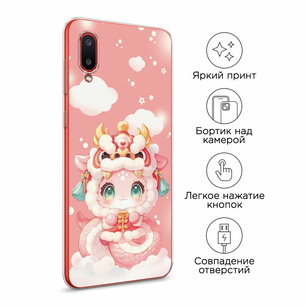 Чехол на Samsung Galaxy A02 / Самсунг Галакси А02 с принтом Розовая китайская змейка 1 — фото 1