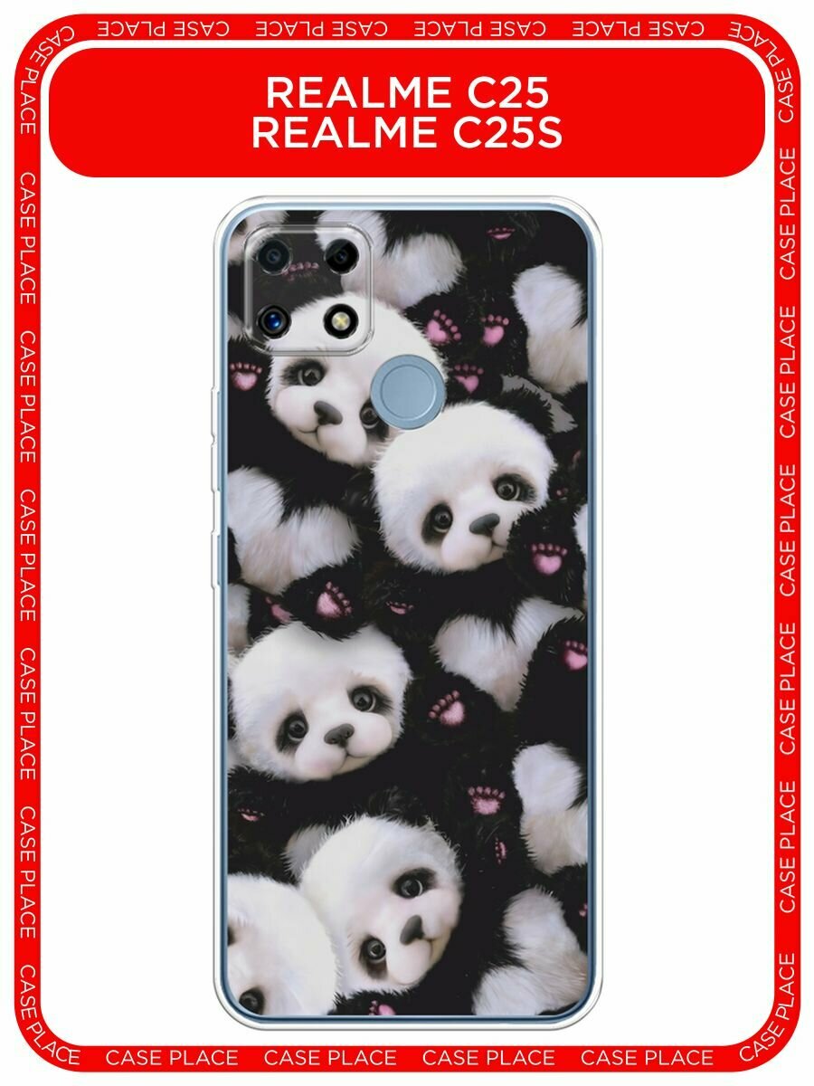 Чехол на Realme C25/C25s / Реалми С25/C25s с принтом "Море панд"
