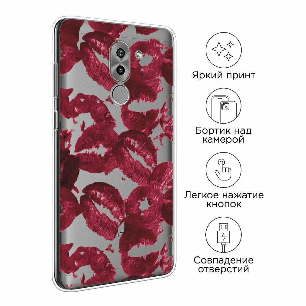 Чехол на Honor 6X / Хонор 6Х с принтом "Помада паттерн 2", прозрачный — фото 1