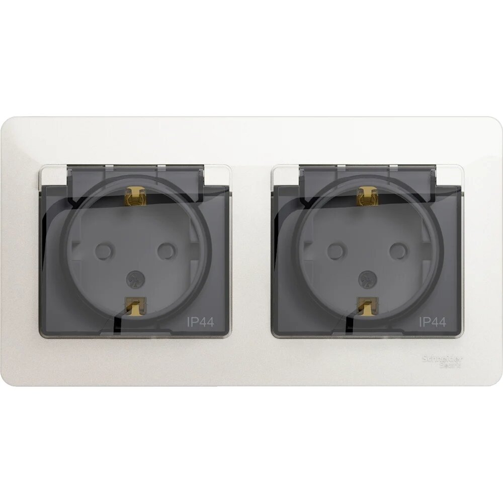 Systeme Electric ( Schneider Electric) Glossa Перламутр Розетка 2-ая с/з, со шторками, в сборе, IP44 SE GSL000647