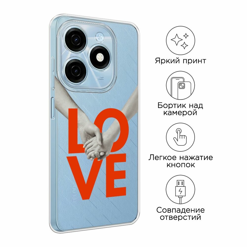 Чехол на Tecno Spark 20 / Текно Спарк 20 с принтом "Love holding hands - 14 февраля", прозрачный — фото 1
