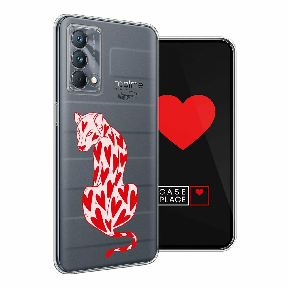 Чехол на Realme GT Master Edition / Реалми GT Мастер Эдишн с принтом "Heart panther 2 - 14 февраля", прозрачный — фото 1