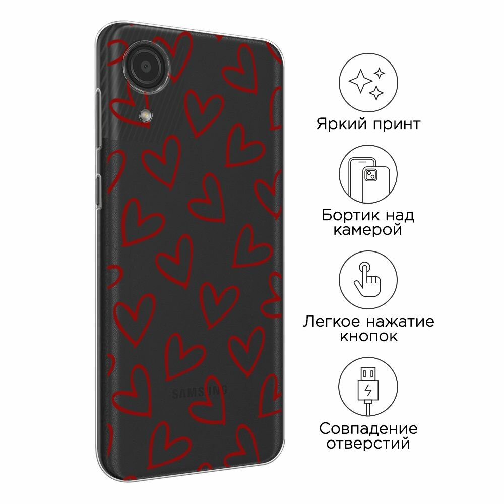 Чехол на Samsung Galaxy A03 Core / Самсунг Галакси А03 Core с принтом "Little hearts doodles 2 - 14 февраля", прозрачный — фото 1
