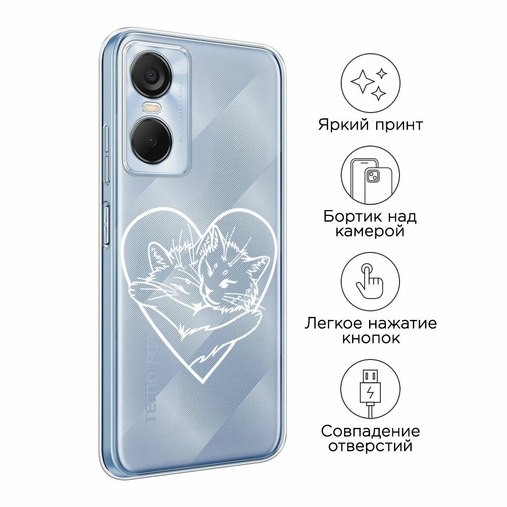 Чехол на Tecno Pop 6 pro / Техно Поп 6 Про с принтом "Влюблённые котики рисунок 2 - 14 февраля", прозрачный — фото 1
