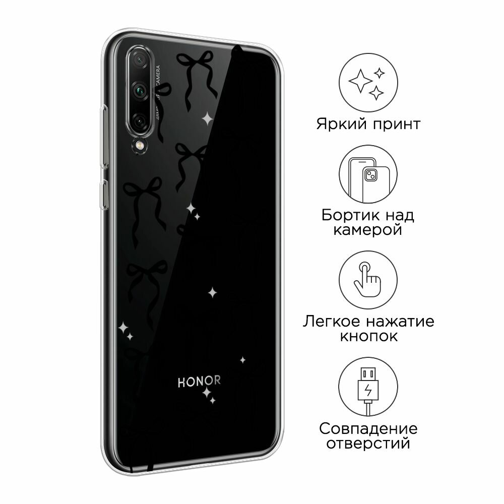 Чехол на Honor 30i / Хонор 30i с принтом "Black bows", прозрачный — фото 1
