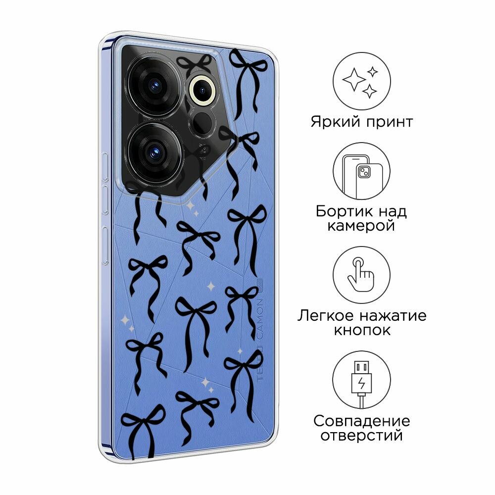 Чехол на Tecno Camon 20 Premier / Текно Камон 20 Премьер с принтом "Black bows", прозрачный — фото 1