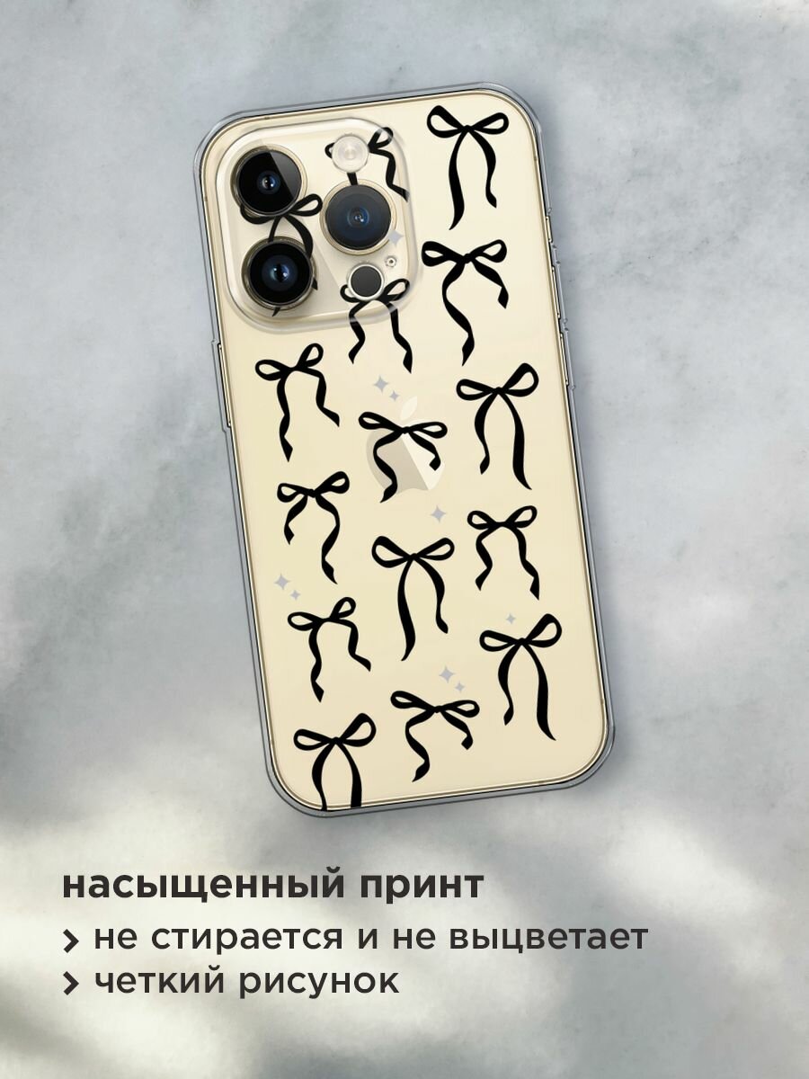 Чехол на Apple iPhone 14 Pro / Айфон 14 Про с принтом "Black bows", прозрачный — фото 1
