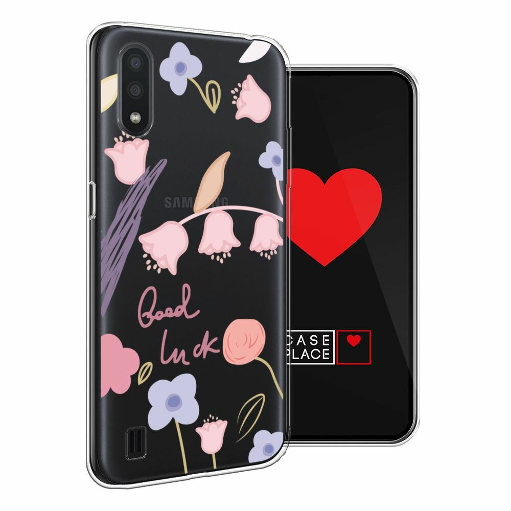 Чехол на Samsung Galaxy A01 / Самсунг Гэлакси А01 с принтом "Lucky flowers", прозрачный — фото 1