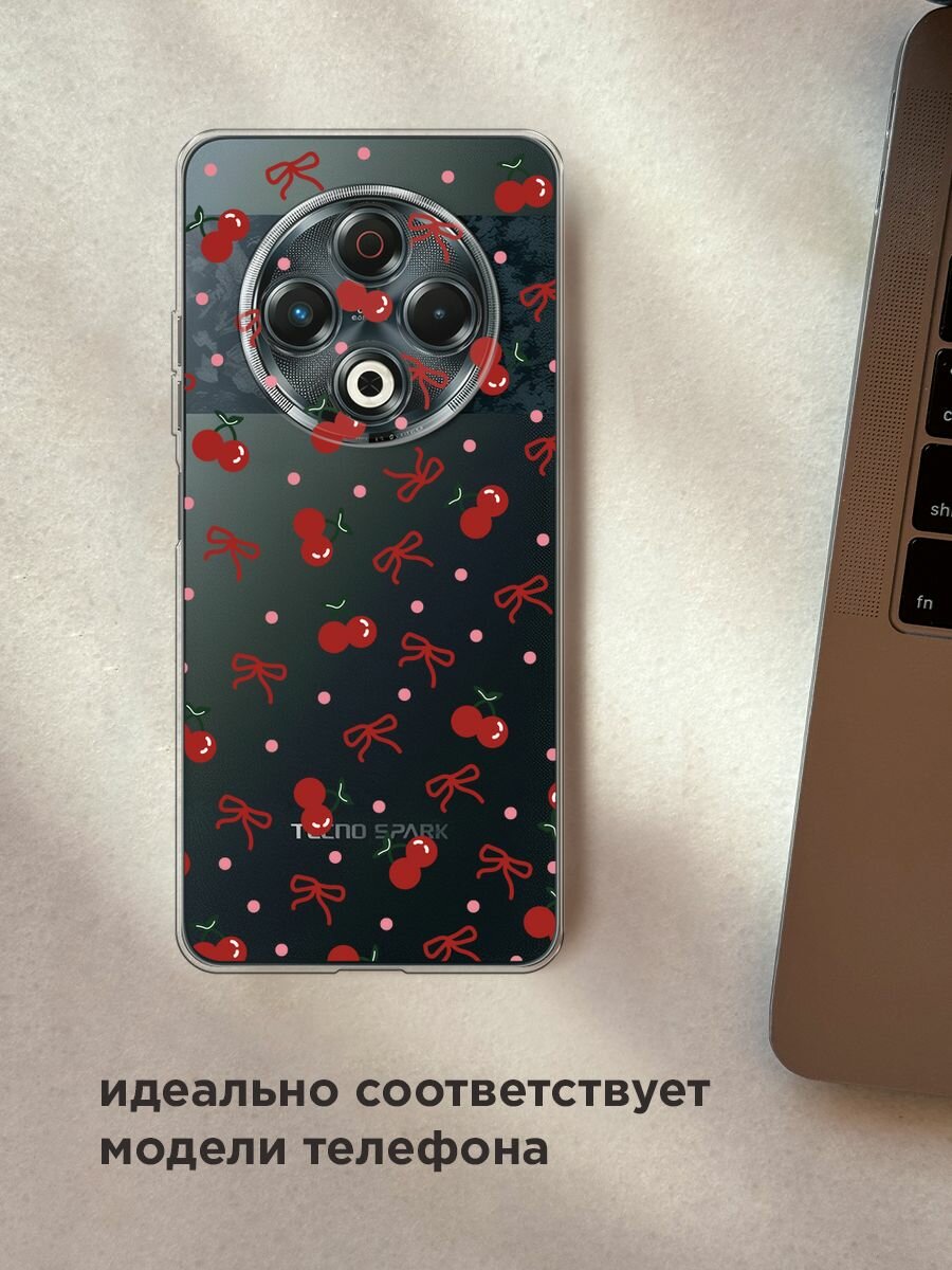 Чехол на Tecno Spark 30 / Текно Спарк 30 с принтом "Вишни и ленточки", прозрачный — фото 1