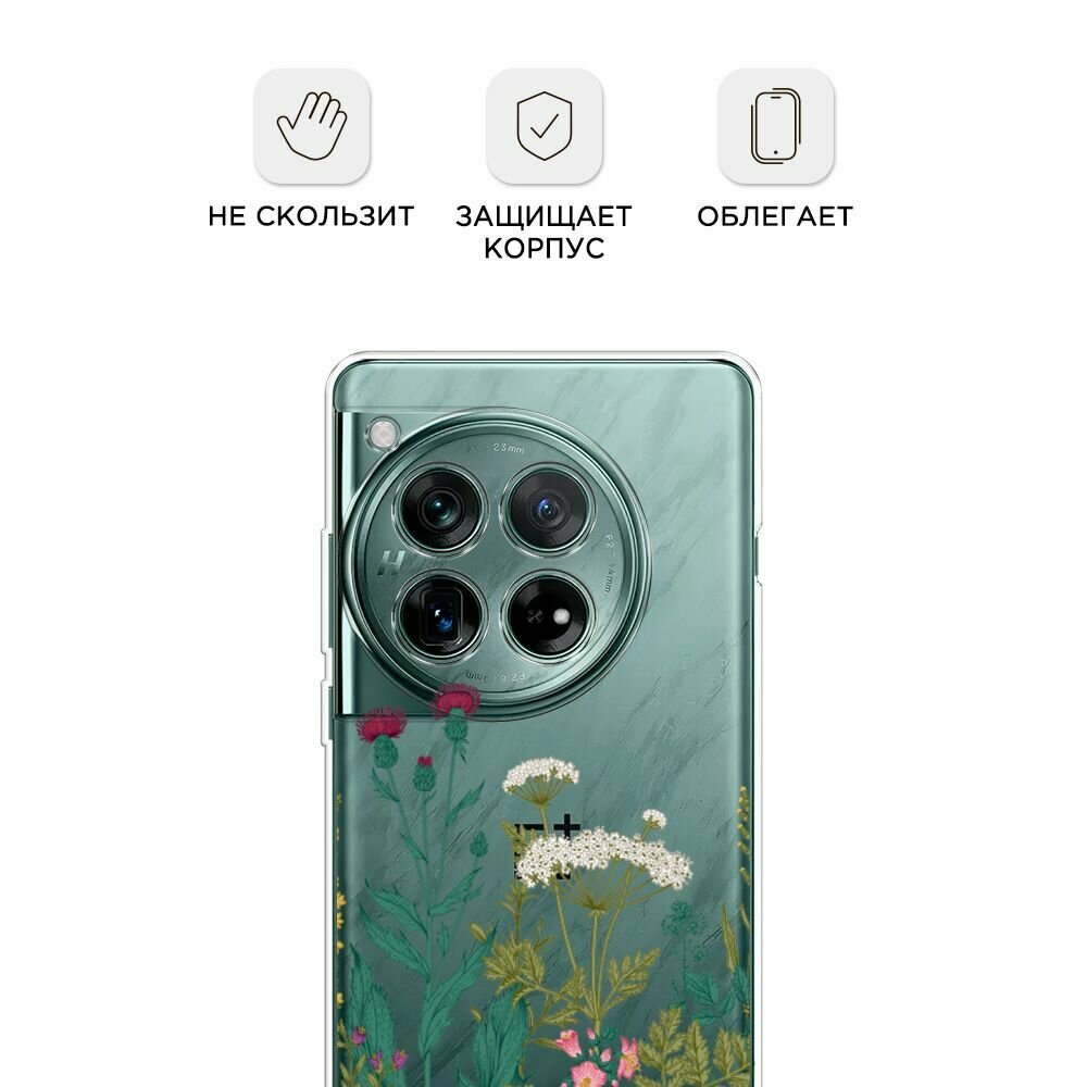 Чехол на OnePlus 12 / Ван Плас 12 с принтом "Дикие полевые цветы", прозрачный — фото 1
