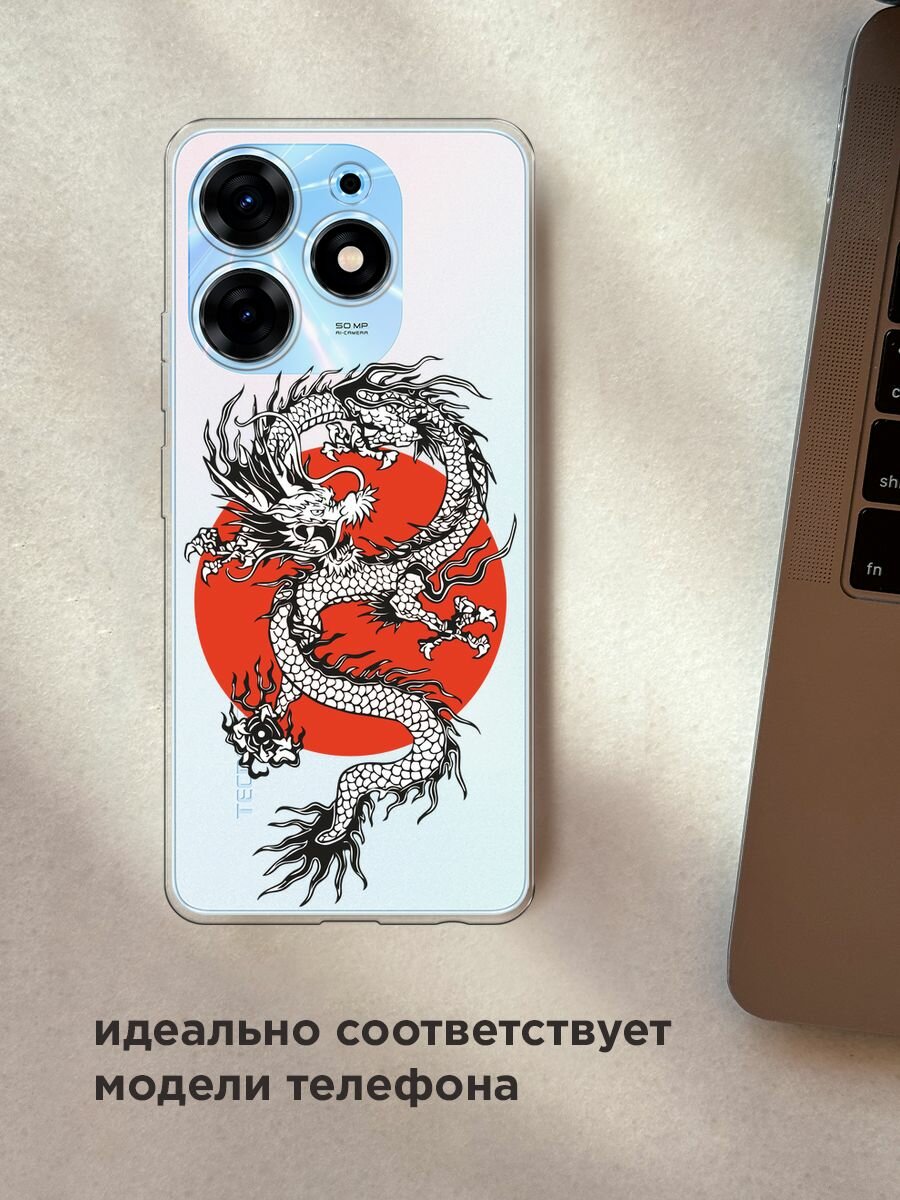 Чехол на Tecno Spark 10 Pro / Текно Спарк 10 Про с принтом "Восходящий дракон", прозрачный — фото 1