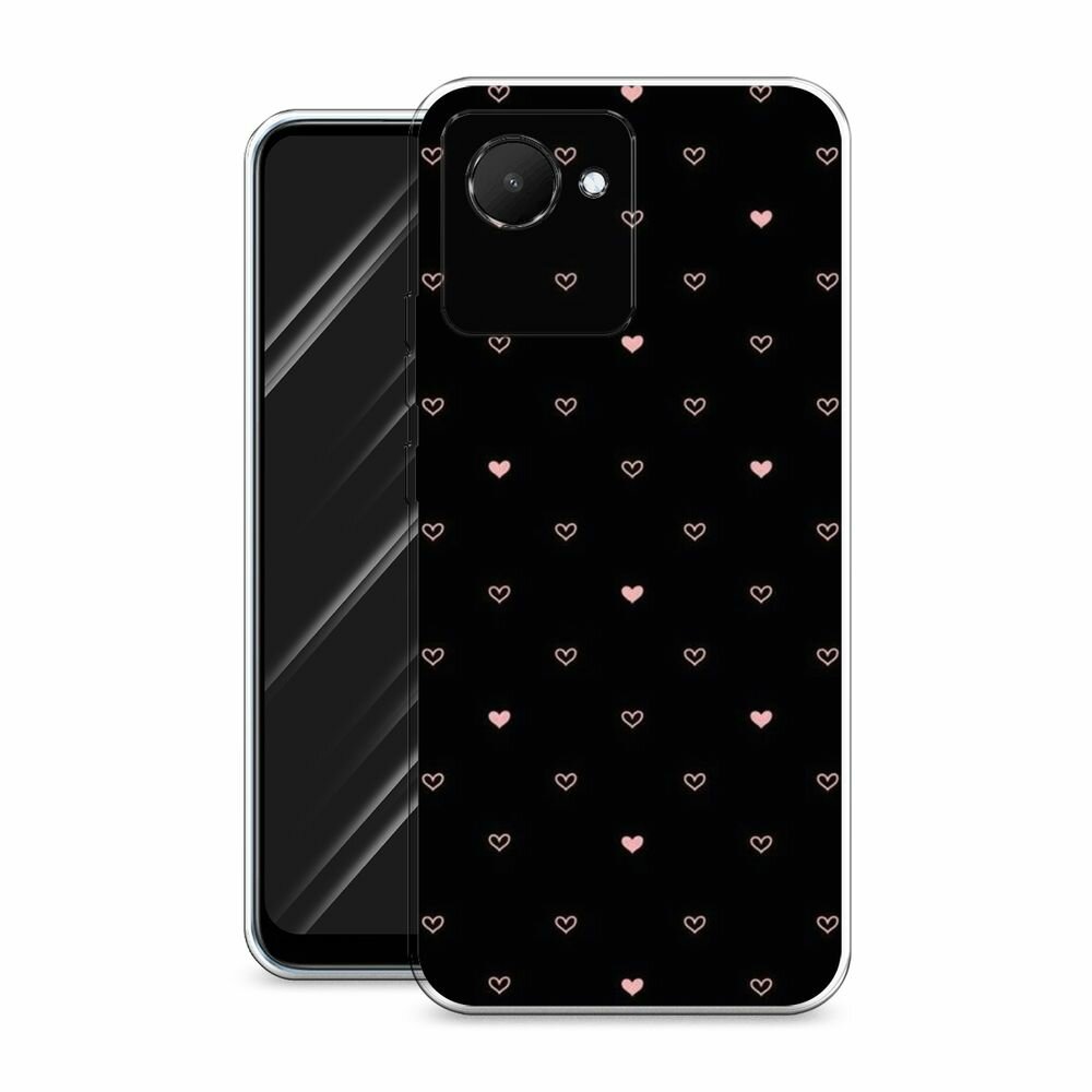 Чехол на Realme C30 / Реалми C30 с принтом "Черный фон и сердечки" — фото 1