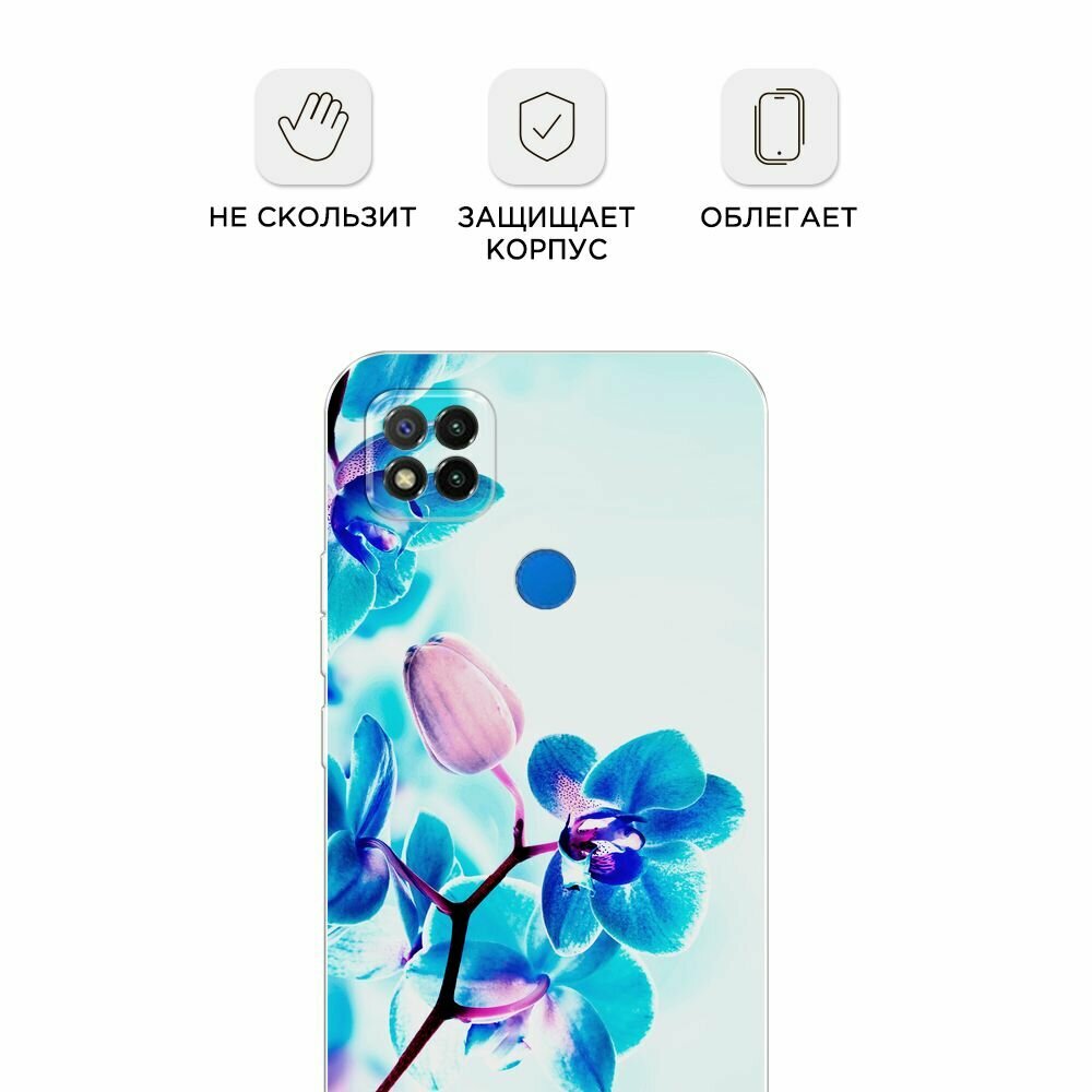 Чехол на Xiaomi Redmi 9C / Сяоми Редми 9C с принтом "Голубая орхидея" — фото 1