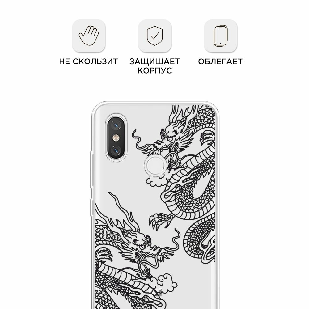 Чехол на Xiaomi Mi 8 / Сяоми Ми 8 с принтом "Два китайских дракона", прозрачный — фото 1