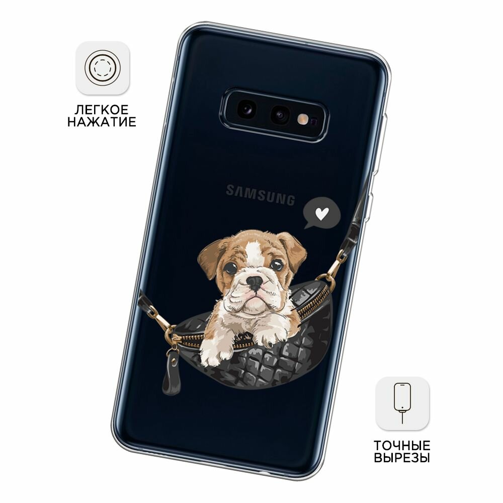 Чехол на Samsung Galaxy S10E / Самсунг Галакси S10E с принтом Dog in the bag, прозрачный — фото 1
