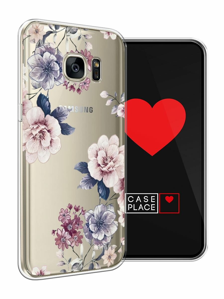 Чехол на Samsung Galaxy S7 / Самсунг Галакси С 7 с принтом "Нежные винтажные цветы", прозрачный — фото 1