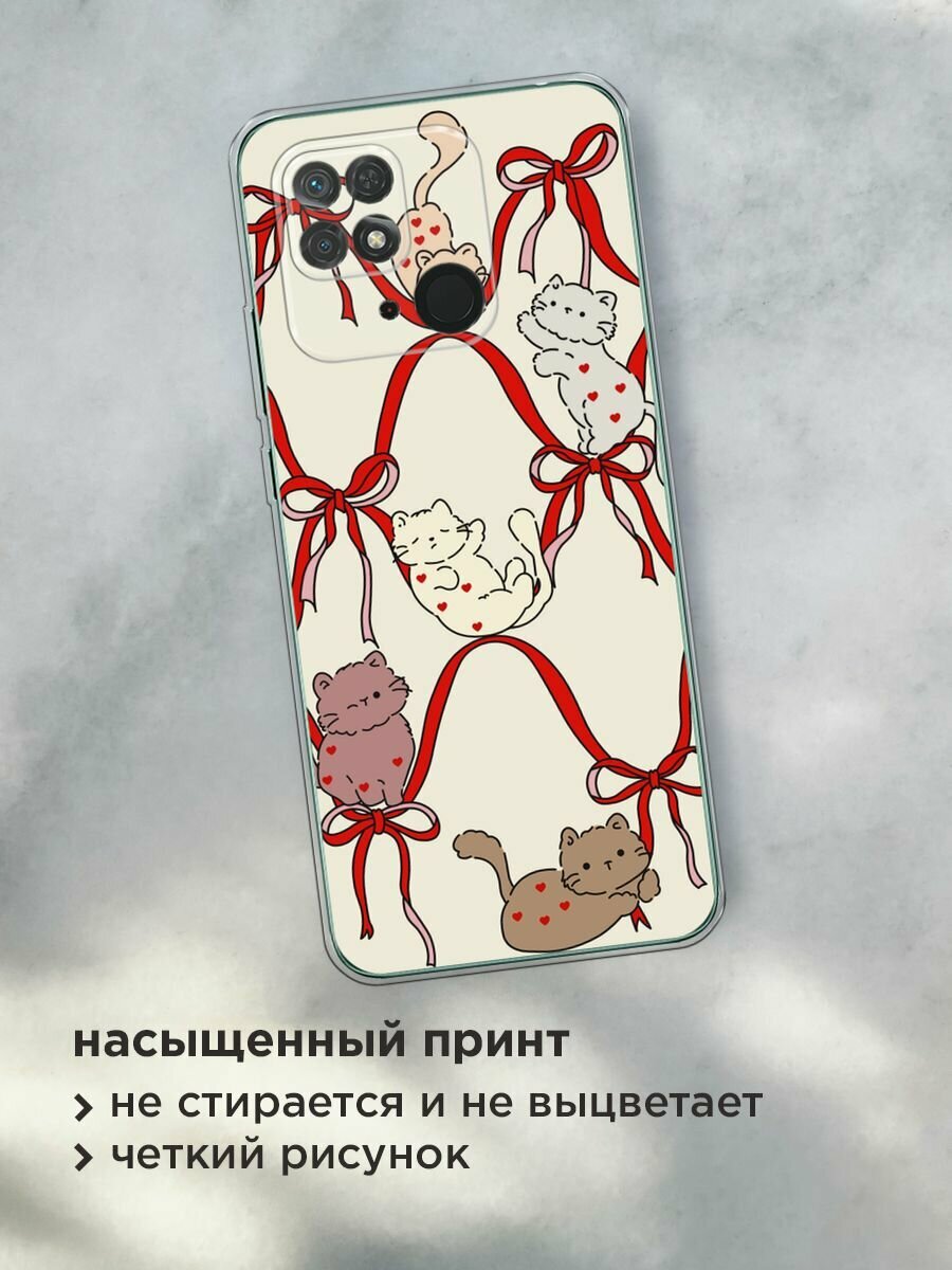 Чехол на Xiaomi Redmi 10C / Сяоми Редми 10C с принтом "Котики в ленточках 1" — фото 1