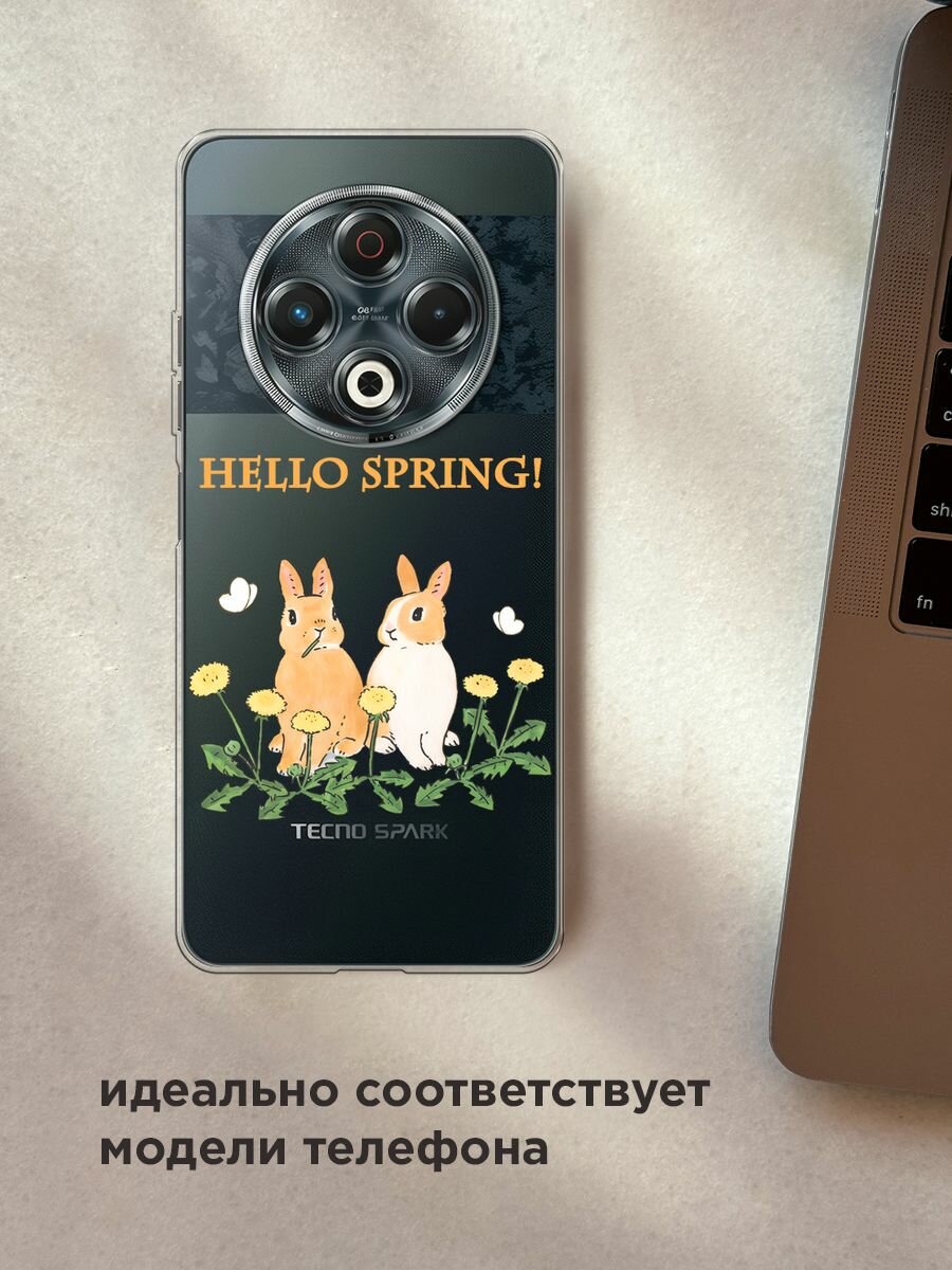 Чехол на Tecno Spark 30 / Текно Спарк 30 с принтом "Весенние кролики", прозрачный — фото 1