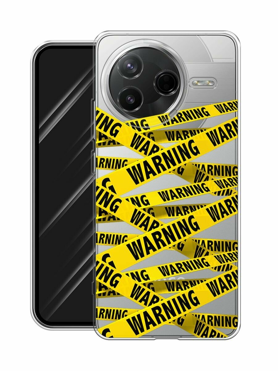 Чехол на Poco F7 Pro / Поко F7 Про с принтом "Warning!", прозрачный — фото 1