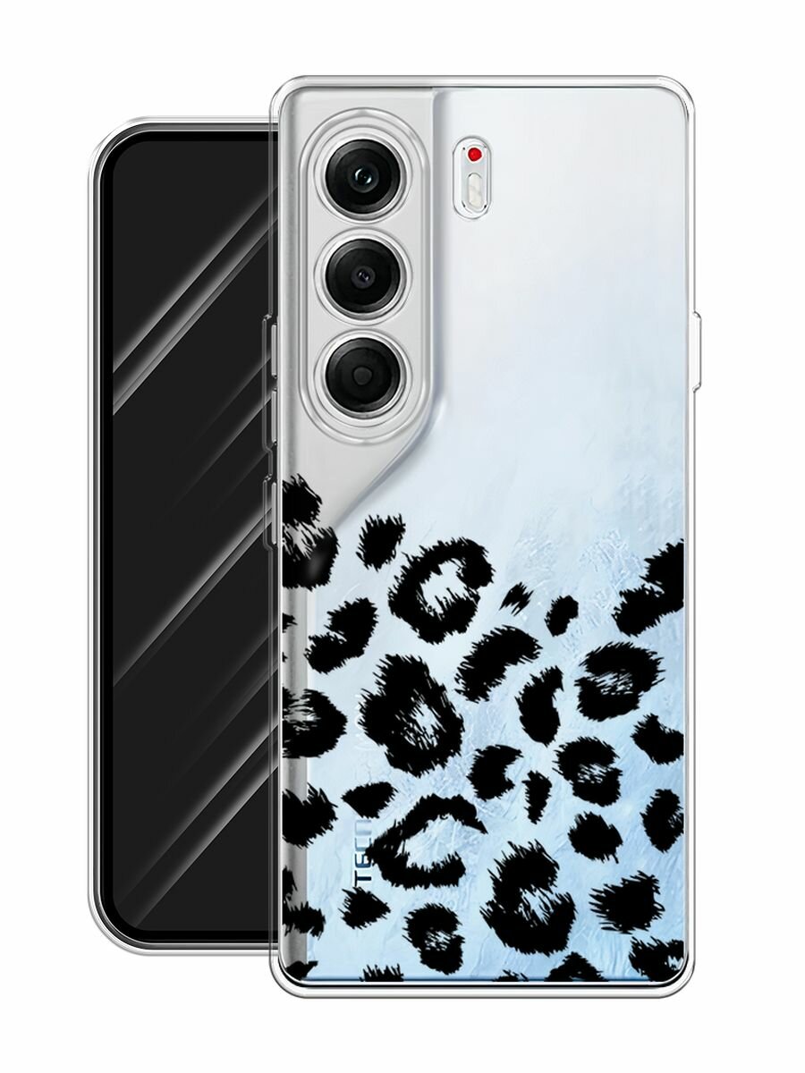 Чехол на Tecno Camon 40 Pro / Текно Камон 40 Про с принтом "Окрас леопарда фон черный", прозрачный — фото 1