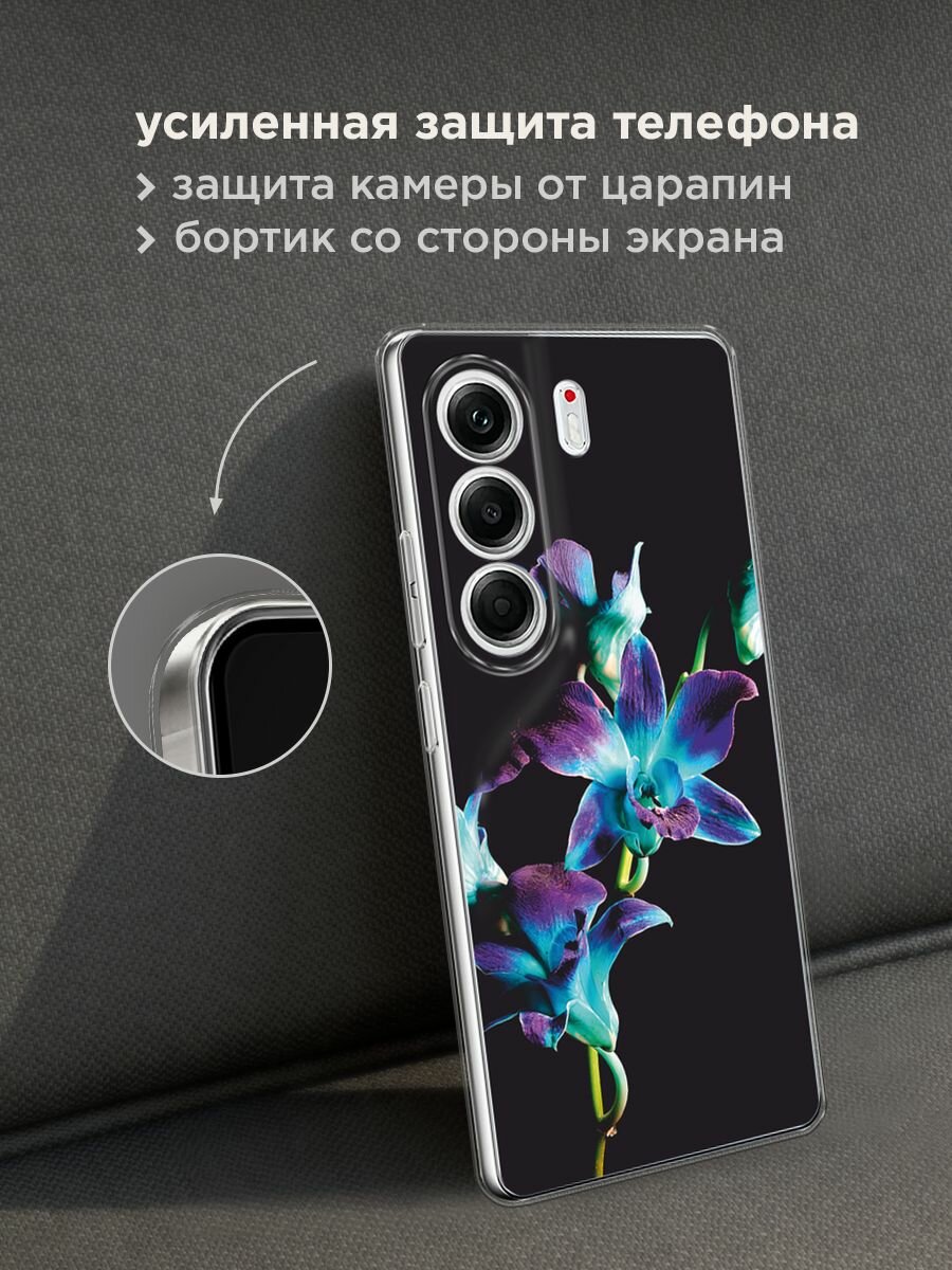 Чехол на Tecno Camon 40 Pro 5G / Текно Камон 40 Про 5G с принтом "Синий цветок на черном" — фото 1