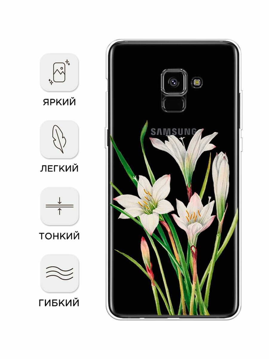 Чехол на Samsung Galaxy A8 + / Самсунг Галакси А8 Плюс 2018 с принтом "White lily", прозрачный — фото 1