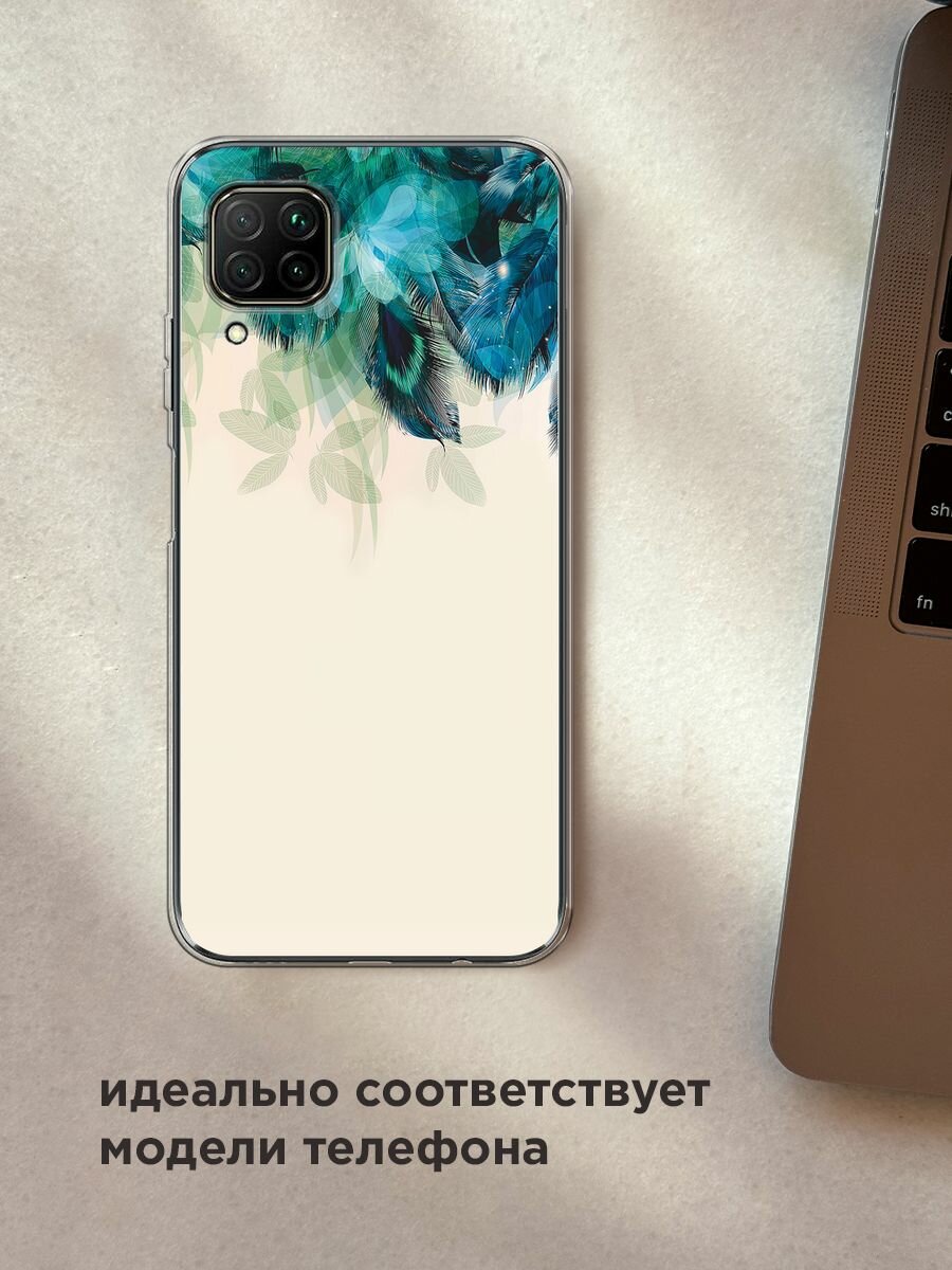 Чехол на Honor 30S Global/Huawei P40 Lite 5G/Nova 7 SE / Хонор 30S с принтом Перья голубого цвета — фото 1
